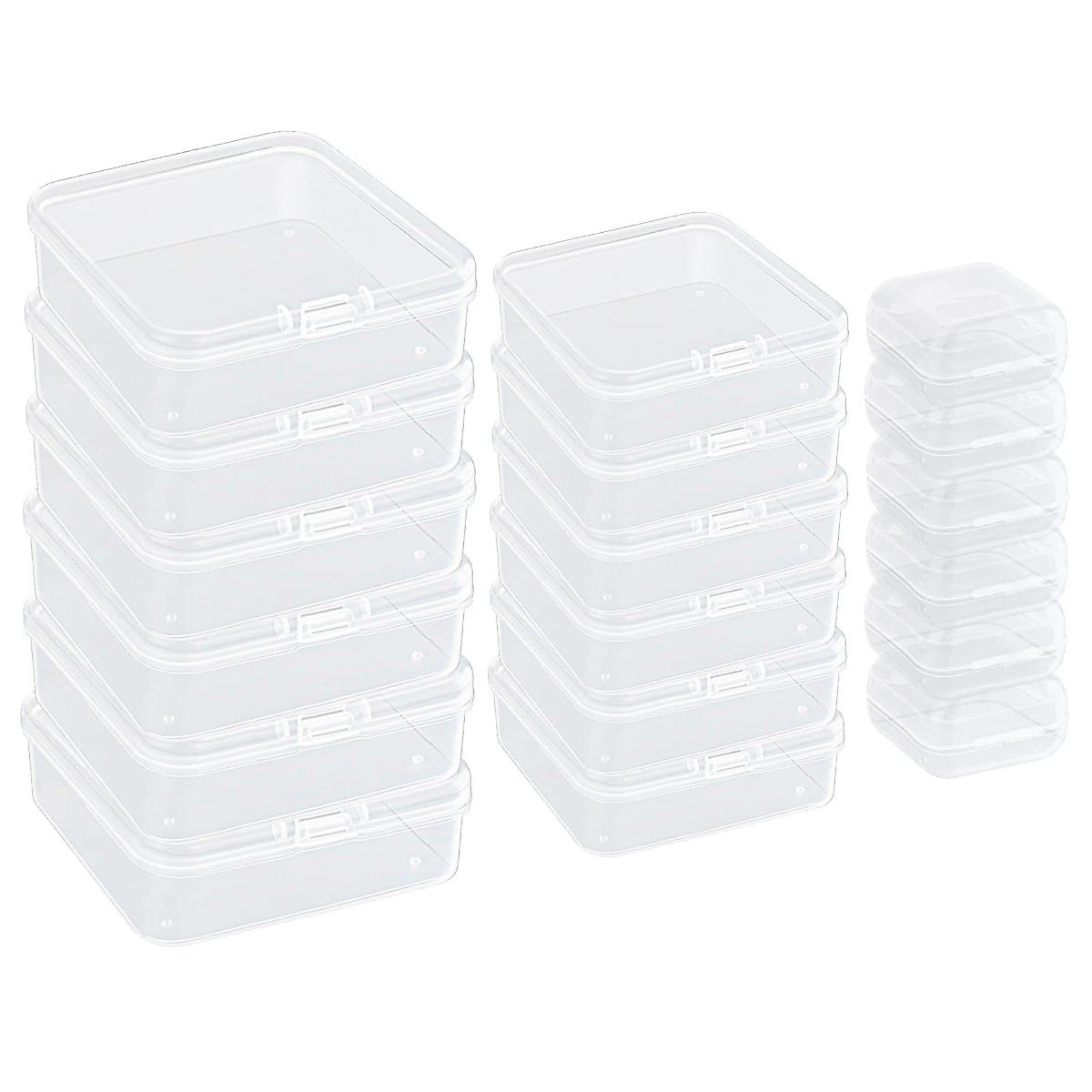 IBEQUEM 18Pcs Mixed Sizes Rectangular Empty Plastic Box, Mini Clear Plastic Organizer Small Plastic Beads Storage Containers with Hinged Lids for Craft Projects, Jewelry, Tools, Hardware, Small Items