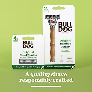 Bulldog Skincare Original Men's Razor Refills, With 5 Tempered Steel Blades on Each of the Four Refill Blades, Works With All Bulldog Reusable Razor Handles, 4 Pack