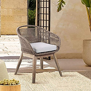 ARMEN LIVING LCTFSITRU Fruitti Tutti Frutti Indoor Outdoor Dining Chair in Light Eucalyptus Wood with Latte Rope and Grey Cushion, Truffle