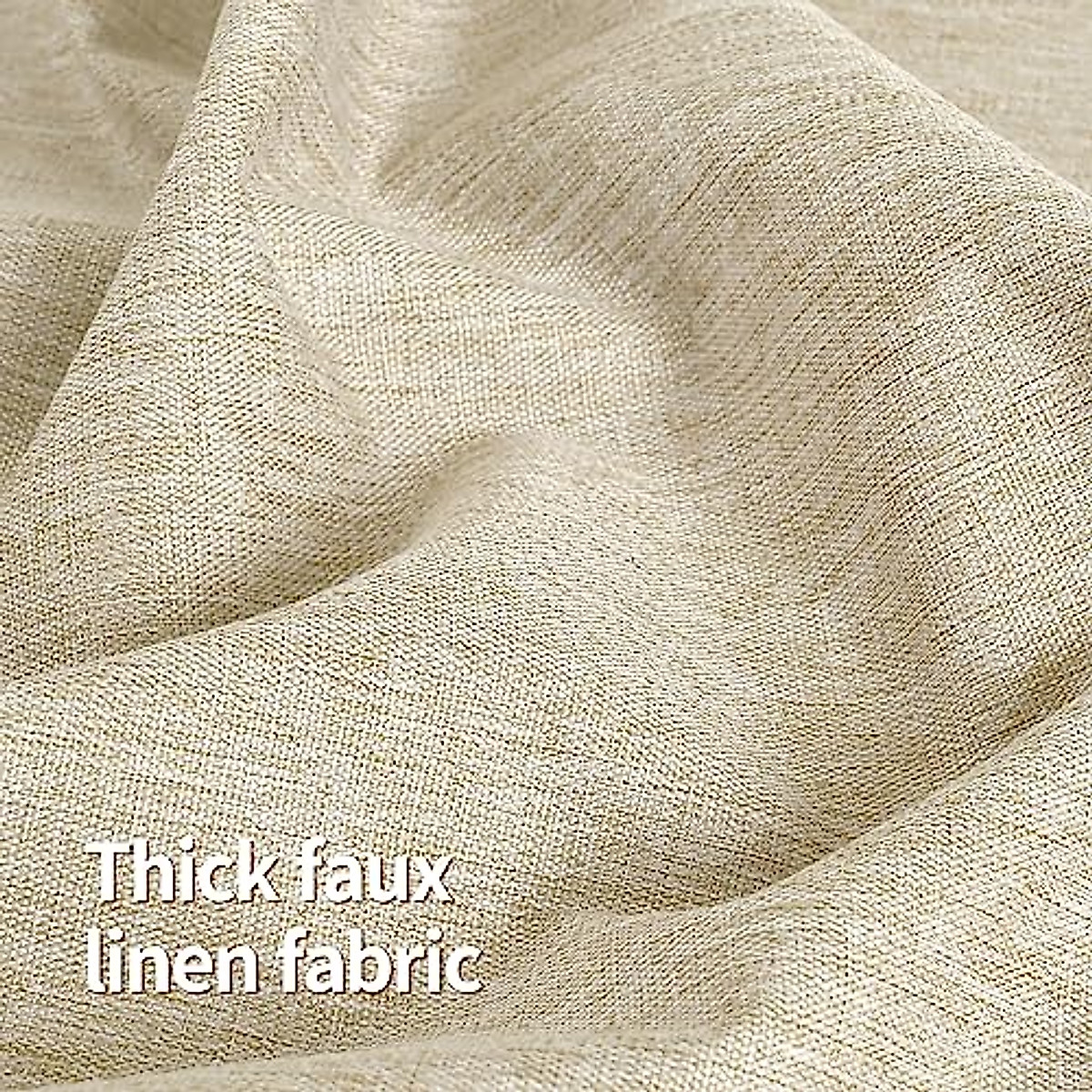QUEMAS 100% Blackout Curtains for Bedroom Linen Look with White Backing, Grommet Total Light Blocking Thermal Insulated Boho Window Curtains for Living Room Noise Cancelling (52 x 72 Inch, Linen)