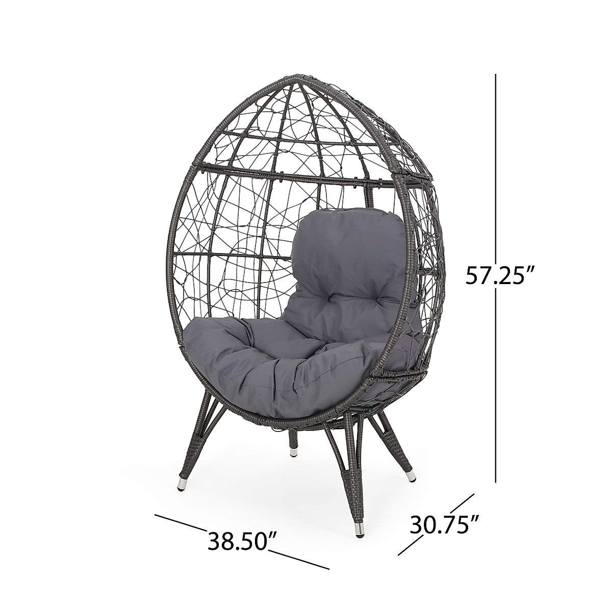 GDFStudio Valerie Outdoor Wicker Swing Chair with Cushion, Gray and Dark Gray