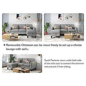 Woyomeub Sectional Couches for Living Room: L Shaped Couch with Storage Ottoman - Gray Sofa 3 Seater Furniture Set Modern Linen Fabric Futon Sleeper Sofas for Apartment Studio Small Space