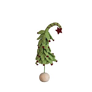 Creative Co-Op 3" Round x 11" H Handmade Wool Felt Tree w/Star, Berries & Wood Ball Base, Green & Red