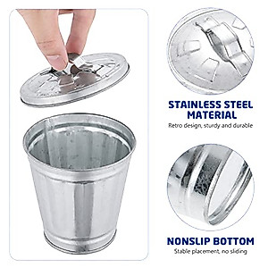 NUOBESTY Mini Garbage Cans Mini Desktop Trash Can Mini Tabletop Flowerpot Pen Holder Galvanized Waste Container Metal Trash Can Garbage Can Mini Rubbish Bin