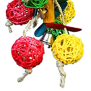 Pet Parrot Chewing Swing Toys with Rattan Ball String Hanging Rope Bells for Macaw African Greys Budgies(2 Design) (B)