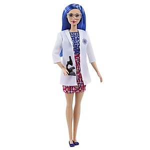 Barbie Careers Fashion Doll & Accessory, Scientist with Blue Hair Wearing Lab Coat & Flats with Microscope