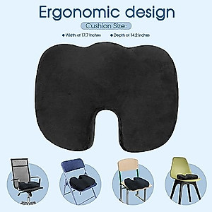 UOWGA Seat Cushion, Gel Cushion for Office Chair, Seat Cushion for Tailbone Pain, Back Pain Relief, Non-Slip Memory Foam Hip Pillow for Office Chair, Wheelchair, Driver's Seat (Black)