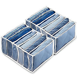 TCIOD 2PCS Wardrobe Clothes Organizer, Drawer Organizer Clothes Organizer Wardrobe Organizer Jeans Compartment Storage Box Foldable Closet Drawer Organizer, Mesh Clothes Organizer for Folded Clothes
