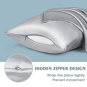 Silk Satin Body Pillow Pillowcase, Silky 20''x54'' Body Long Pillow case for Pregnant Women and Family, Hidden Zipper Closure, Silvergrey, 1 Pack