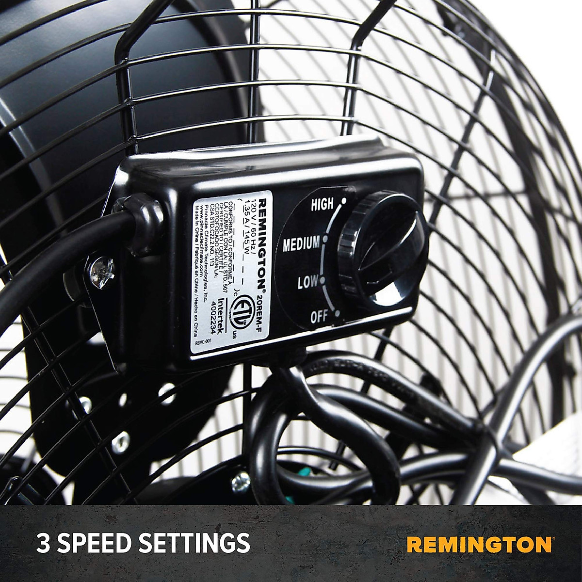Remington 20" Industrial High Velocity Floor Fan with 3 Speed Settings and Pivoting Head. Use for Shop, Garage or Warehouse. All Metal Construction (20REM-F)