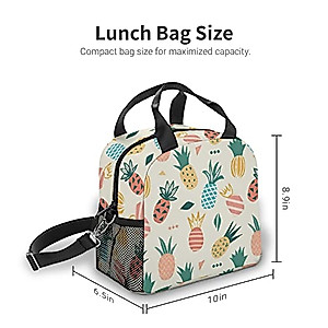 Insulated Kids Lunch Bag, Reusable Lunch Box Container with Adjustable Shoulder Strap for Adult Work School Travel, Thermal Lunch Tote Cooler Bag with Side Pockets for Boys Girls Women Men (Pineapple)