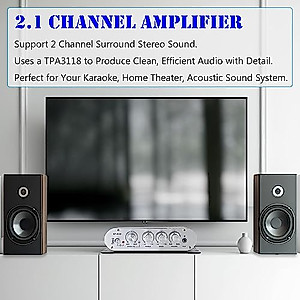 IXUFO 12V Mini Amplifier with 2.1 Channel Bass Subwoofer Output, 300 Watt Home Audio Music Stereo Hi-Fi Power Amp for PC TV Phone Car Vehicle B