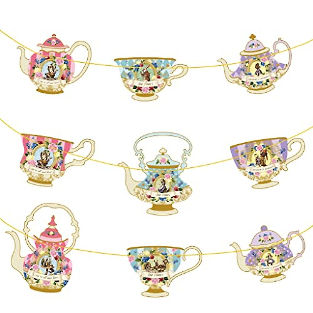 Alice In Wonderland Hanging Teapot & Tea Cup Bunting for Mad Hatter Tea Party