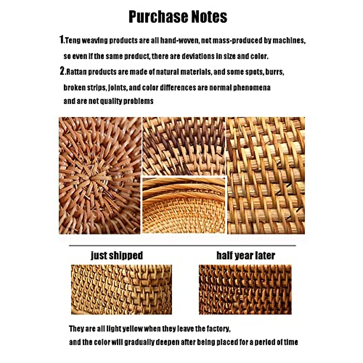 FUNFOB Household Square Woven Storage Basket with Four Cutout Handles Natural Rattan Storage Box for Serving Toy, clothing, books, daily necessities, sundries.