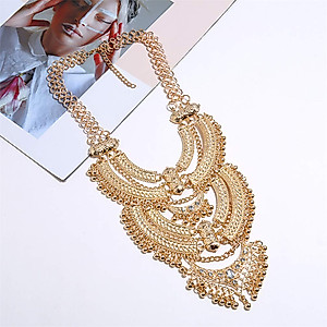 Ufraky Vintage Multilayer Ethnic Tribal Statement Choker Necklace Bohemian Indian Turkish Jewelry for Women (Gold)