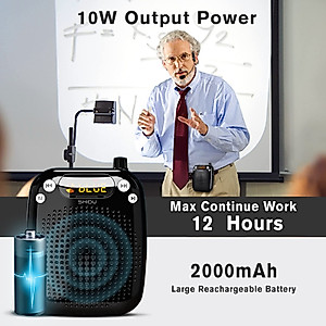 Voice Amplifier, SHIDU Wireless Voice Amplifier 10W Rechargeable Portable PA System Speaker with UHF Wireless Microphone Headset Support MP3 Play for Teachers, Yoga, Tour Guides, Outdoor Trainers