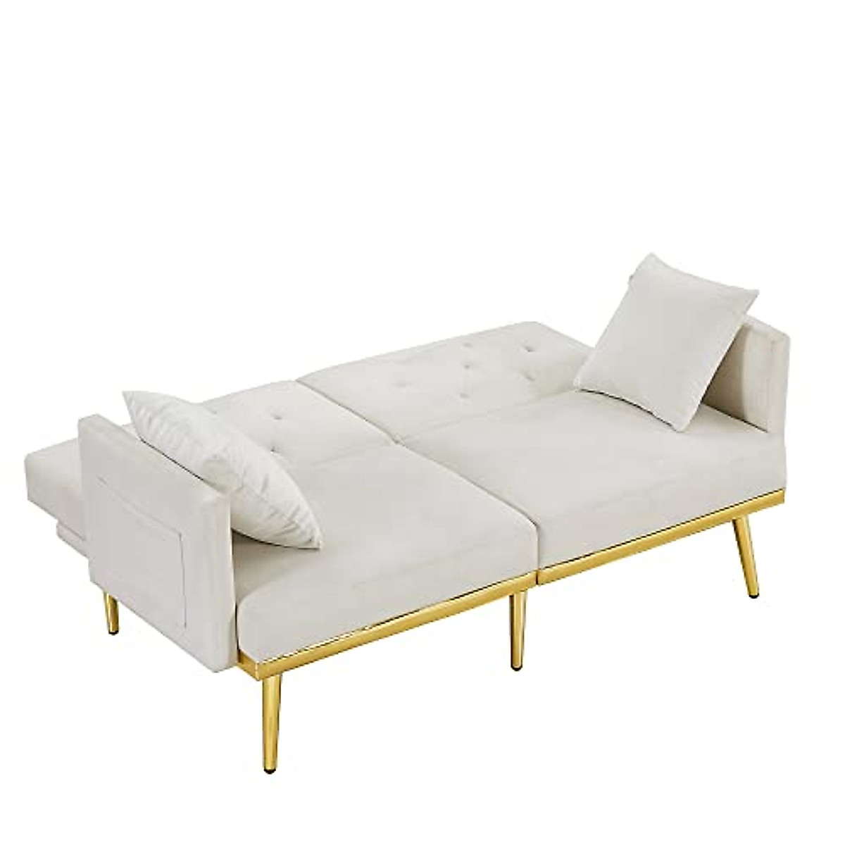 Eafurn Convertible Sofa Bed Adjustable Velvet Futon Couch Sleeper Modern Recliner Reversible Loveseat Folding Daybed Guest Bed, 6 Golden Metal Legs, 3 Angles for Small Spaces,Living Room, Bedroom