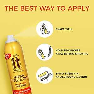 IT Haircare MEGA Freeze Extreme Hold Hair Spray | 7.75 Oz. | Vitamin B5 & Hydrolyzed Wheat Protein | Humidity Resistant | Optical Brighteners for Enhanced Shine | 24 Hour Hold Fast-Dry