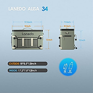 Lanedo 34-Can Multi-Functional Collapsible Soft-Sided Cooler - Leak-Proof Beach Cooler, Portable Ice Chest, and Travel Cooler for Food Shopping, Camping, Kayaking, Fishing, Multi-Person Lunch Bag!