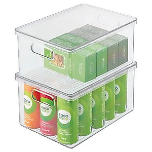 mDesign Plastic Pantry Storage Box Container with Lid and Built-In Handles - Organization for Flour, Cereal, Pasta, Rice, or Food in Kitchen Cupboard, Ligne Collection, 2 Pack, Clear/Clear
