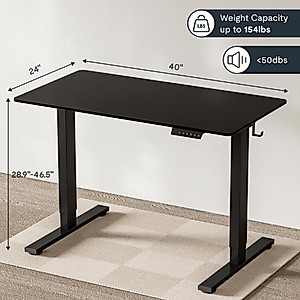 FLEXISPOT EN1 Whole-Piece Standing Desk 40 x 24 Inches Height Adjustable Small Desk Electric Sit Stand Desk Home Office Table Standing Desk (Black Frame + 40 in Black Top)
