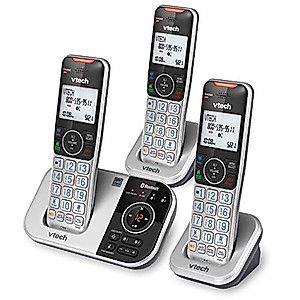 VTECH VS112-3 DECT 6.0 Bluetooth 3 Handset Cordless Phone for Home with Answering Machine, Call Blocking, Caller ID, Intercom and Connect to Cell (Silver & Black)