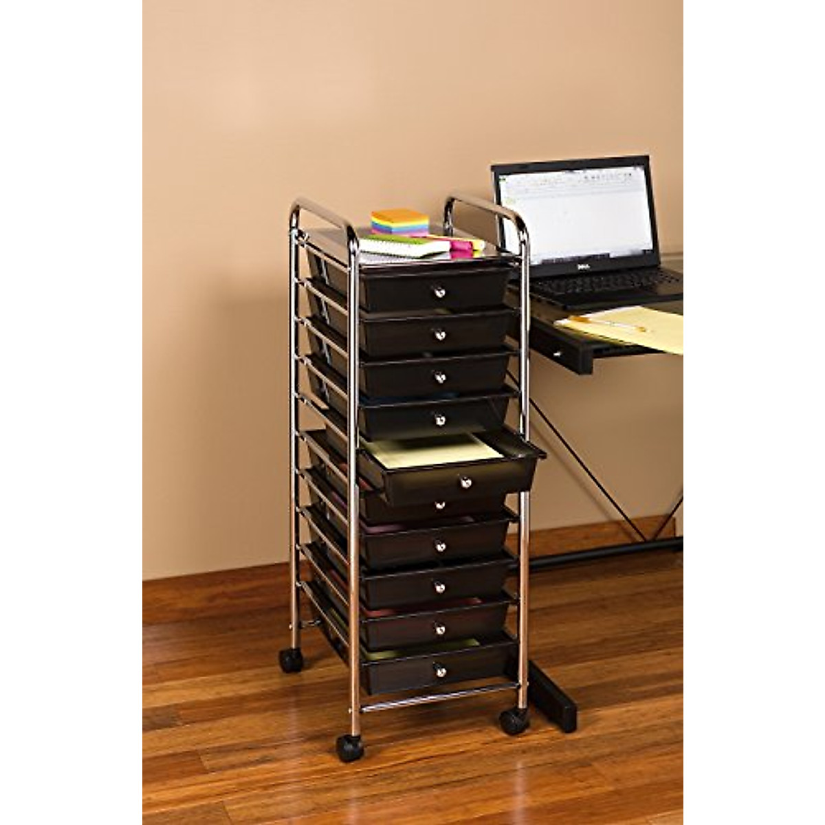 Seville Classics Rolling Utility Organizer Storage Cart for Home Office, School, Classroom, Scrapbook, Hobby, Craft, 10 Drawer, Black
