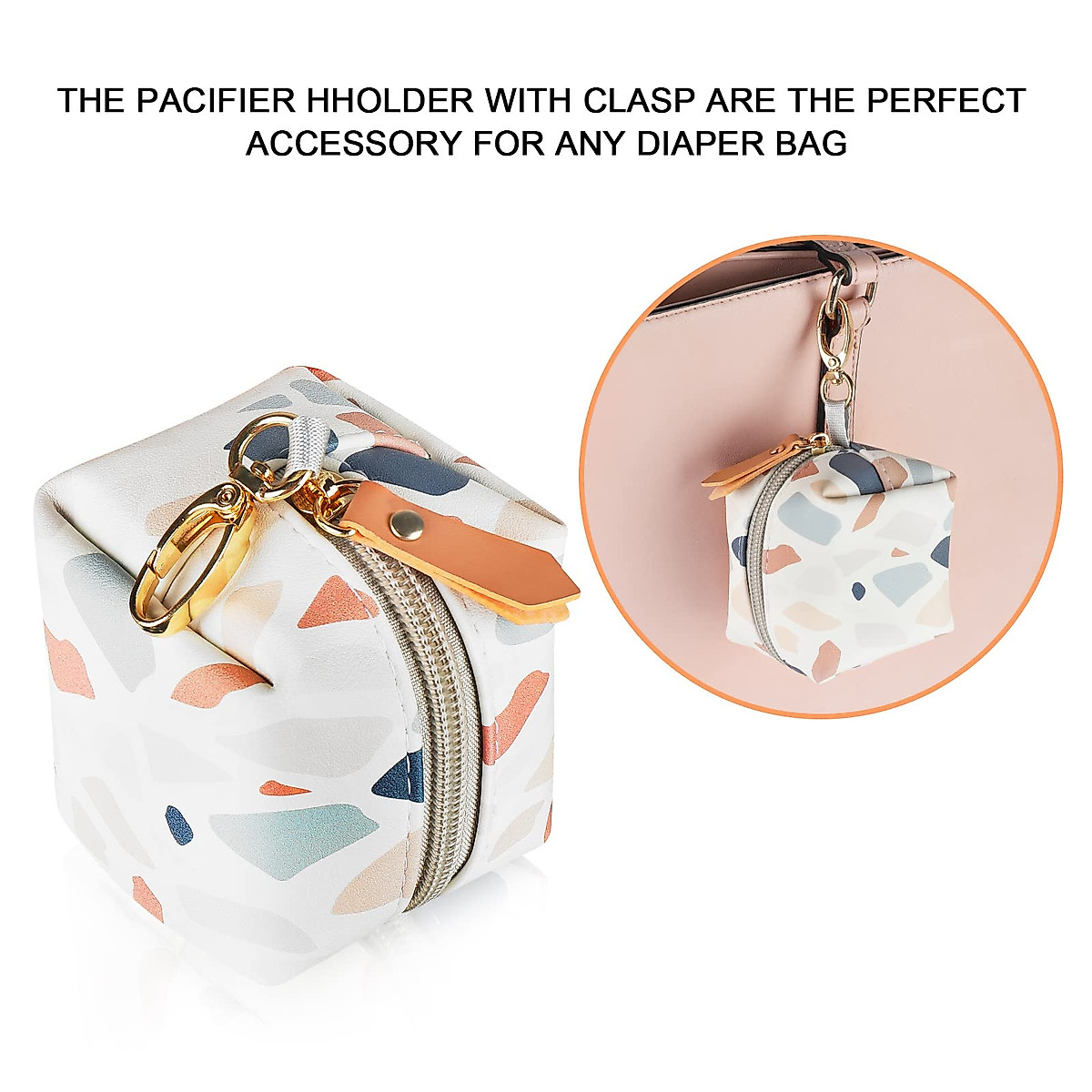 Baby Pacifier Case with Clip, Baby Pacifier Holder Pouch Box for Diaper Bag, Holds 2 Pacifiers for Travel Outdoor Activities, Small Baby Utensils,Colorful Stone