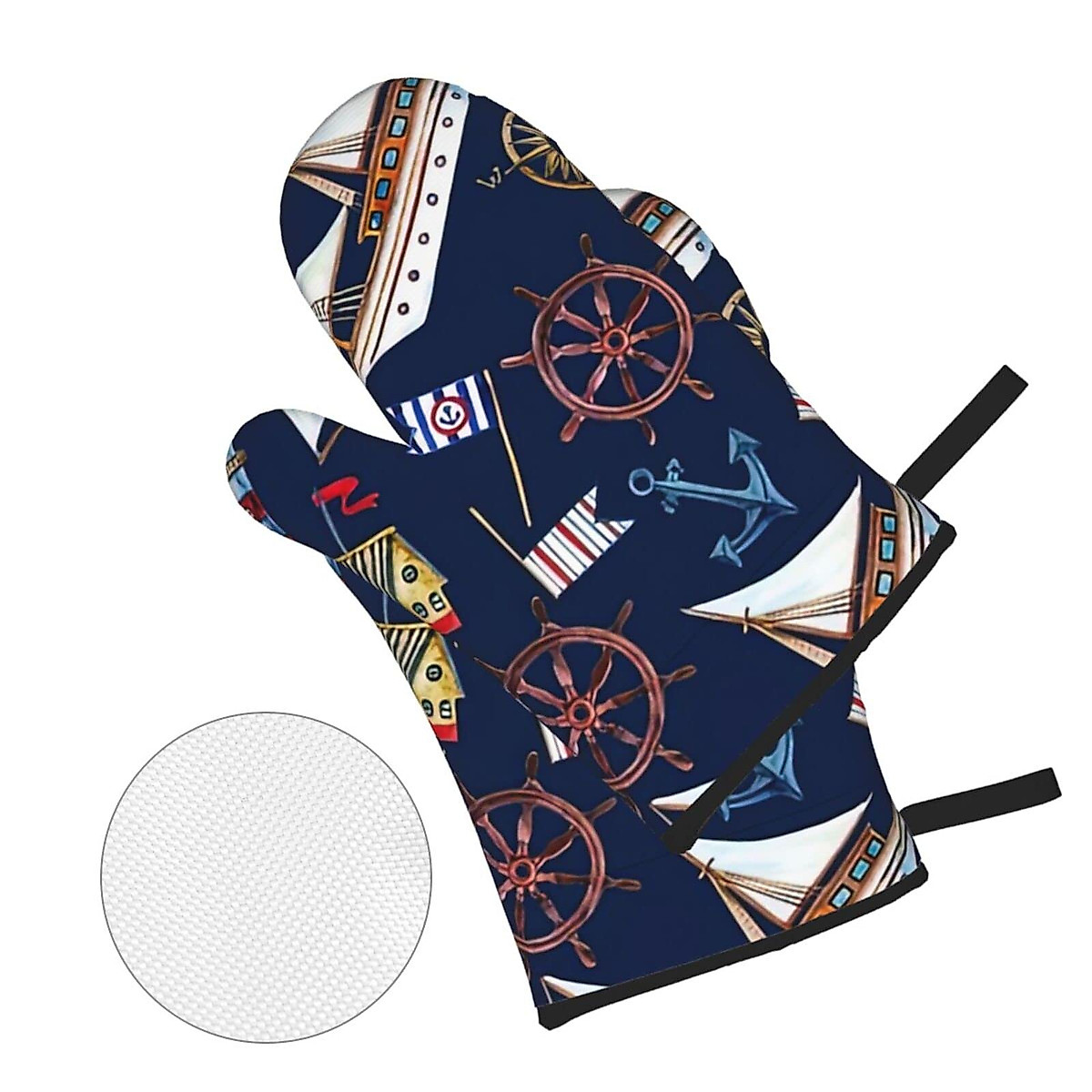 Nautical Sailboat Anchor Lighthouse Oven Mitts and Pot Holders Sets of 4,Non-Slip Heat Resistant Oven Gloves for Baking Cooking Grilling BBQ