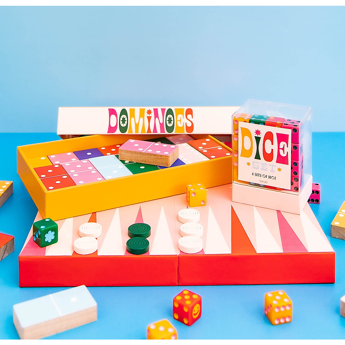 ban.do Game Night! 2-in-1 Checkers and Backgammon Board, Checkers Board Game and Backgammon Set for Adults Includes Duo Board, 30 Checkers, 2 Dice, Pink/Red