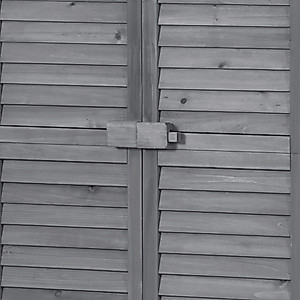 Gray Wooden Outdoor Organizer Lockable Cabinet 3-Tier Storage Solution Ideal Patio Storage Weatherproof Fir Wood Shutter Design