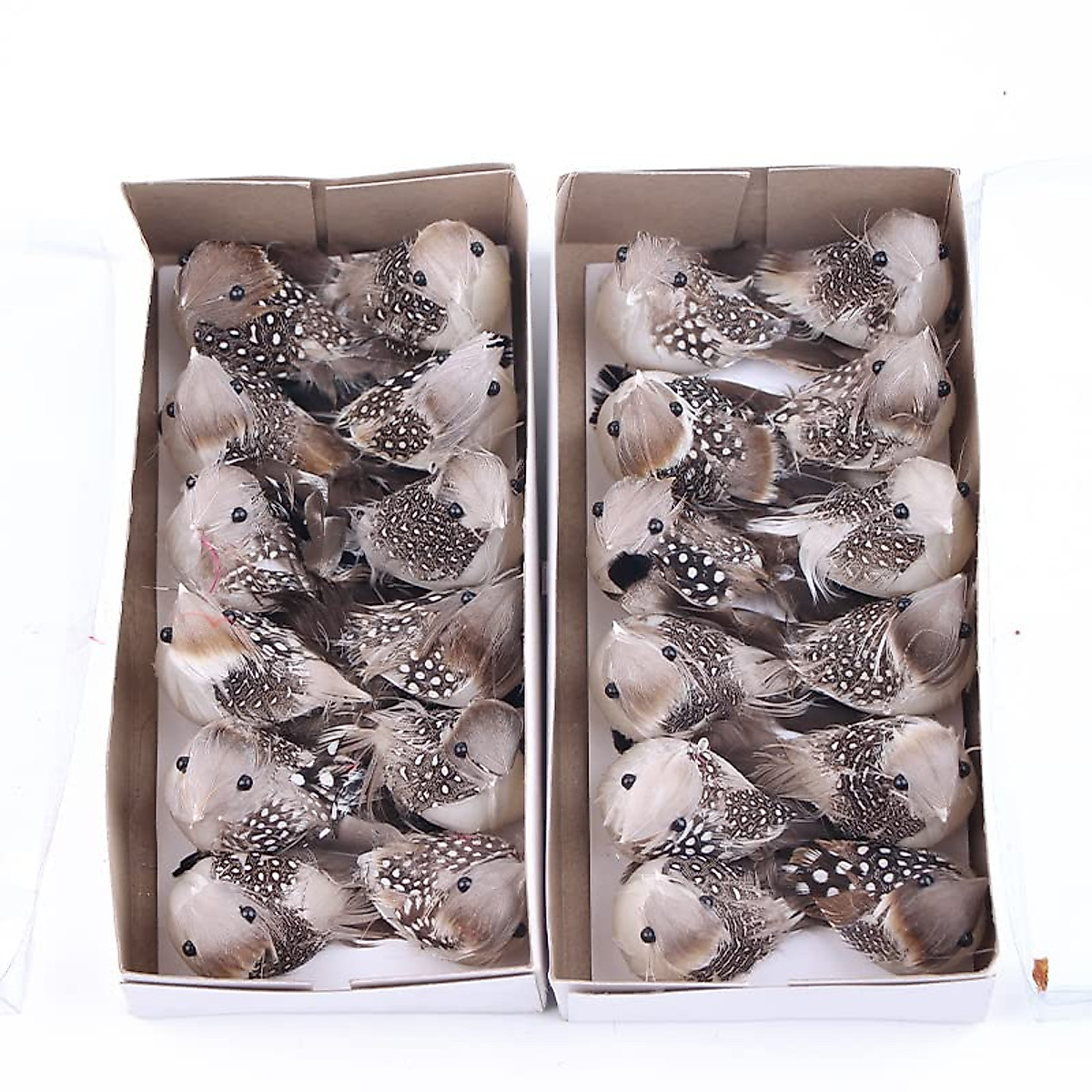 Warmtree 24 Pcs Artificial Simulation Birds Feather Mini Bird Decorative Fake Birds for Christmas Tree Craft Home Ornaments Garden Wedding Decoration (Set B)