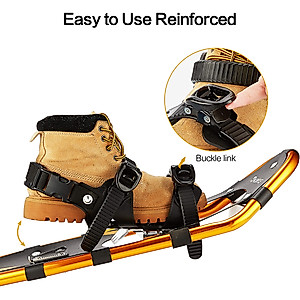 HRKING Lightweight Terrain Showshoes Set for Women Men and Kids, with Trekking Poles and Carrying Tote Bag, 14"/ 21"/ 25"/ 30",Gold/Pink Red/Blue