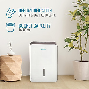 Keystone 50-Pint Portable Dehumidifier for Basement, Garage, Living Room, and Extra Large Rooms up to 4,500 Sq.Ft., 115V, Quiet Dehumidifier for Home and Moisture Absorber with Auto-Shutoff and Timer