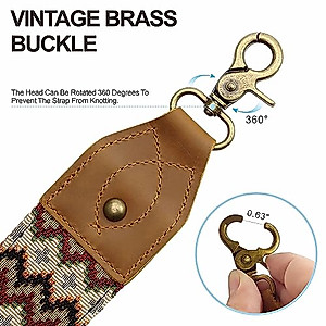 Nefelibata Purse Strap-2"Crazy Horse Leather Wide Shoulder Strap Adjustable Replacement,Retro Jacquard Embroidery Multi-pattern Crossbody Bag Straps for Handbag,Crossbody Bags,、(Ethnic style red)