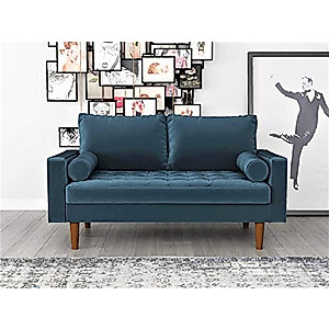 US Pride Furniture NS5456-L Caladeron Mid-Century Modern Loveseat in Soft Velvet, Prussian Blue