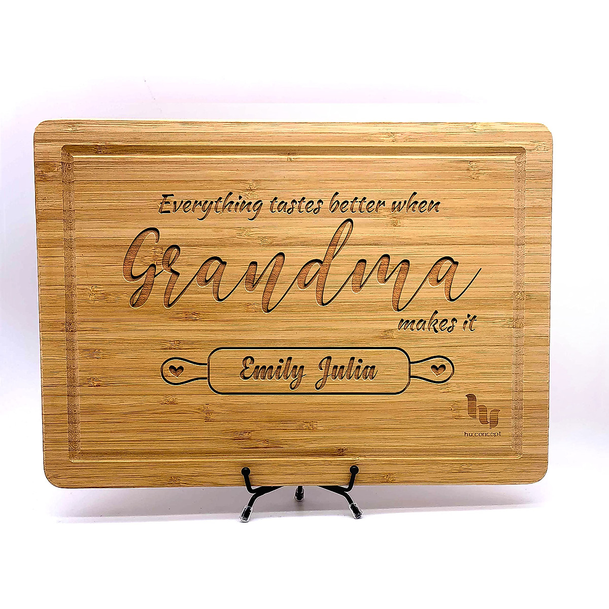 Personalized Cutting Board for Mom or Grandma, Custom Engraved Name and Text, Customized Mom and Grandma Gift from Daughter or Son, Kitchen Sign with Stand, 12 Designs and 3 Sizes