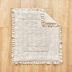 Tufted Ruffle Crib Bedding Set 3 Pieces Baby Boho Quilted Comforter with Fitted Sheet and Bed Skirt - Cute Ruffled Shabby Chic Baby Bedding Soft Blanket Design Cream White