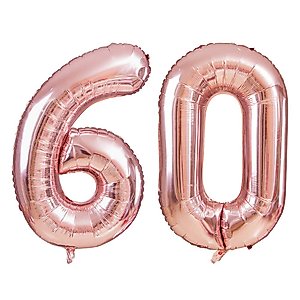 Rose Gold Number Balloons, 60th Birthday Party Decorations Balloons Foil Helium Balloons 32 Inch (60)