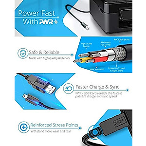 6Ft Long USB-Printer-Cable 2.0 for HP OfficeJet Laserjet Envy; Canon Pixma; Epson Workforce Stylus Expression Home; Brother; Silhouette Cameo; Dell Scanner Fax High Speed Cord 2.0