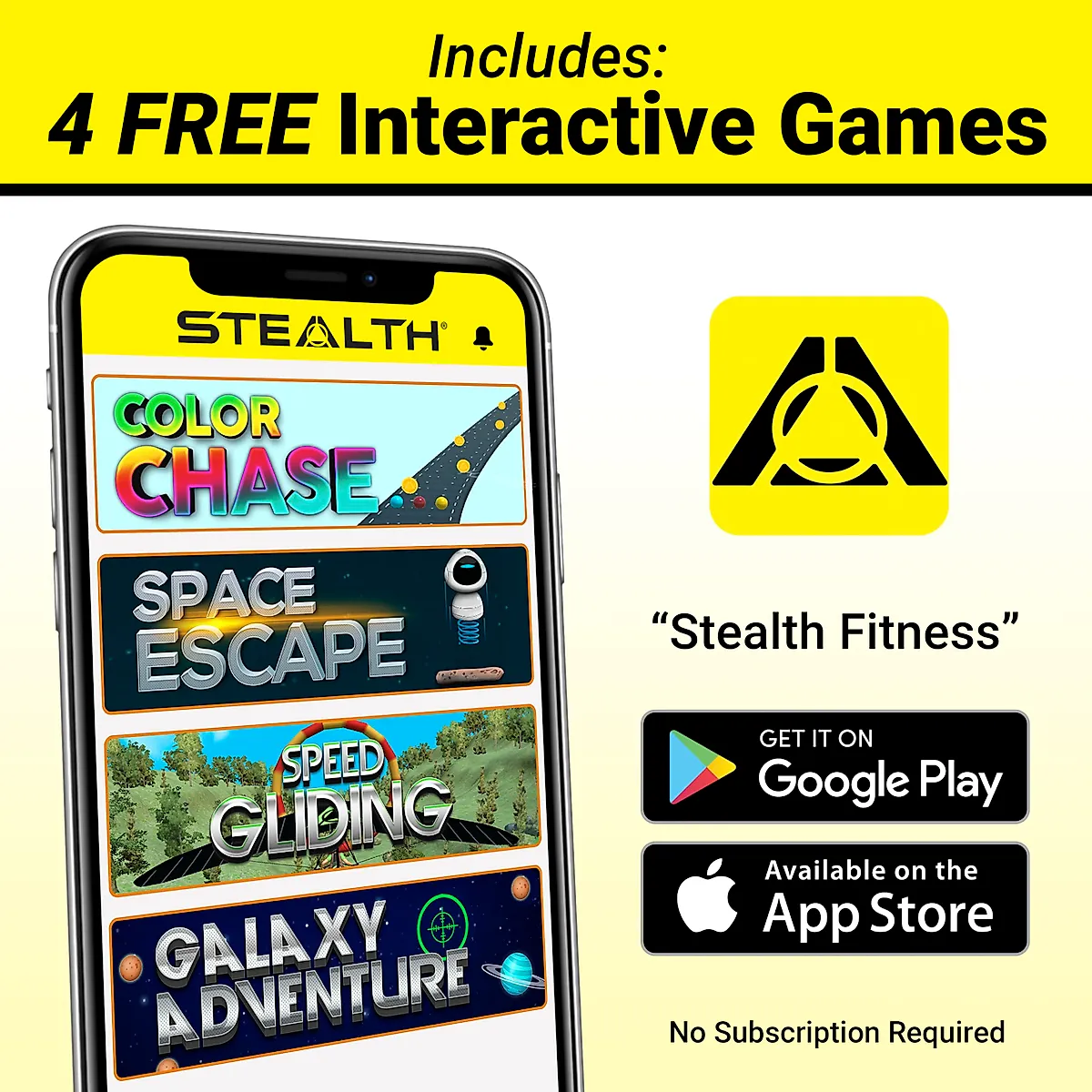 Stealth Abs + Plank Core Trainer - Get Strong Sexy Abs and Lean Core Playing Games On Your Phone, Free iOS/Android App, 4 Free Mobile Games Included, Dynamic Training, Only 3 Minutes a Day (Yellow)