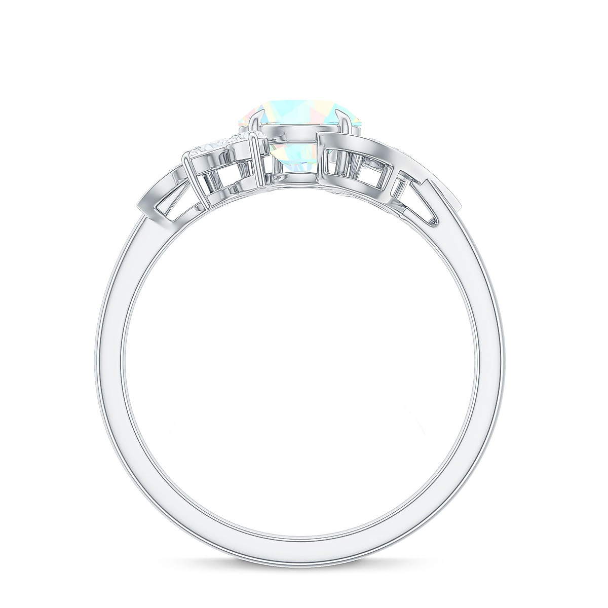 Natural Opal Diamond Flower Engagement Ring for Women, AAA Quality, Ethiopian Opal Floral Ring - With Jewelry Box, 14K White Gold, Size:US 6.00