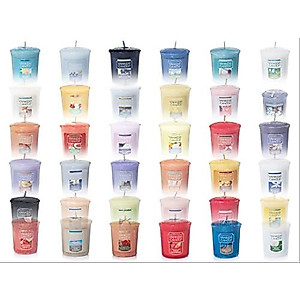 Yankee Candle Spring and Summer Votive Samplers Assortment of 12 in Storage Container Gift Box with Bonus Organza Sachet Bag Bundle