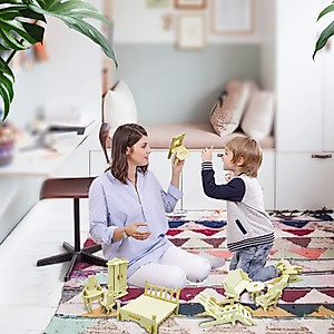 Small Furniture,Dollhouse Furniture and Accessories 34PCS Wooden Dollhouse Furniture Set 3D Puzzle Miniature Puzzle Doll House Furniture Kit Puzzle Gift for Kids Teens and Adults