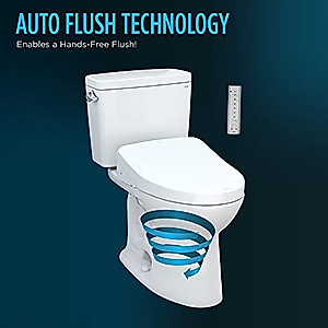 TOTO Drake WASHLET+ Two-Piece Elongated 1.6 GPF TORNADO FLUSH Toilet with Auto Flush, Cotton White - MW7763056CSGA#01