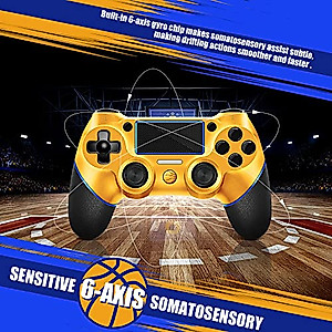 AceGamer Wireless Controller for PS4, Custom Basketball Design V2 Gamepad Joystick for PS4 with Non-Slip Grip of Both Sides and 3.5mm Audio Jack! Thumb Caps Included! (Dark-Gold Basketball)