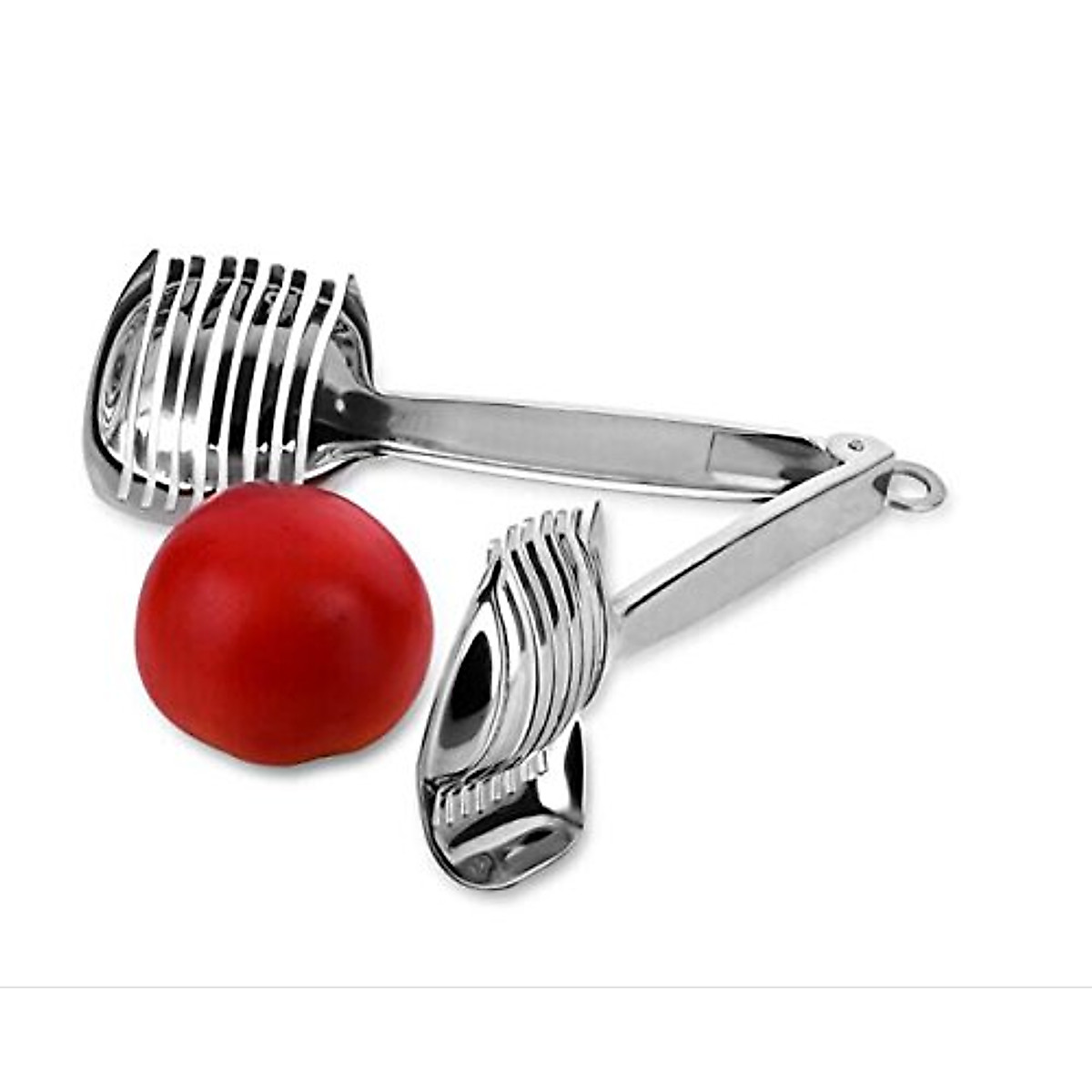 i Kito Tomato Lemon Slicer Holder Round Fruits Onion Shreader Cutter Guide Tongs with Handle Kitchen Cutting Potato Lime Food Stand Stainless Steel