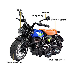 Gilumza Pull Back Motorcycle Toys, Tiny Gift with Music Lighting, Classic Motorcycles Toy for Boys Kids Age 3 4 5 6 7 8 Year Old (White)