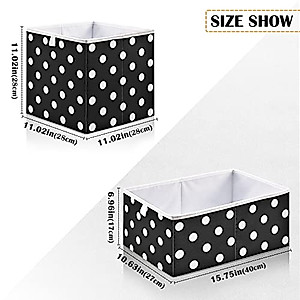 White Polka Dots on Black Background 11x11 Storage Cubes Fabric Storage Cubes Storage Bins with Handles Storage Boxes for Organizing Home, Office, Nursery, Shelf, Closet, Pack of 1