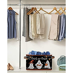Large Storage Baskets Bins Halloween Collapsible Storage Box Laundry Organizer for Closet Shelf Nursery Kids Bedroom Orange Black Plaid Boo Ghost Pumpkin Trick or Treat